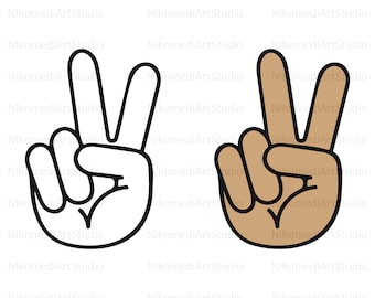 Hand Peace Sign SVG Cut File for Cricut, Silhouette, Line Drawing Peace ...