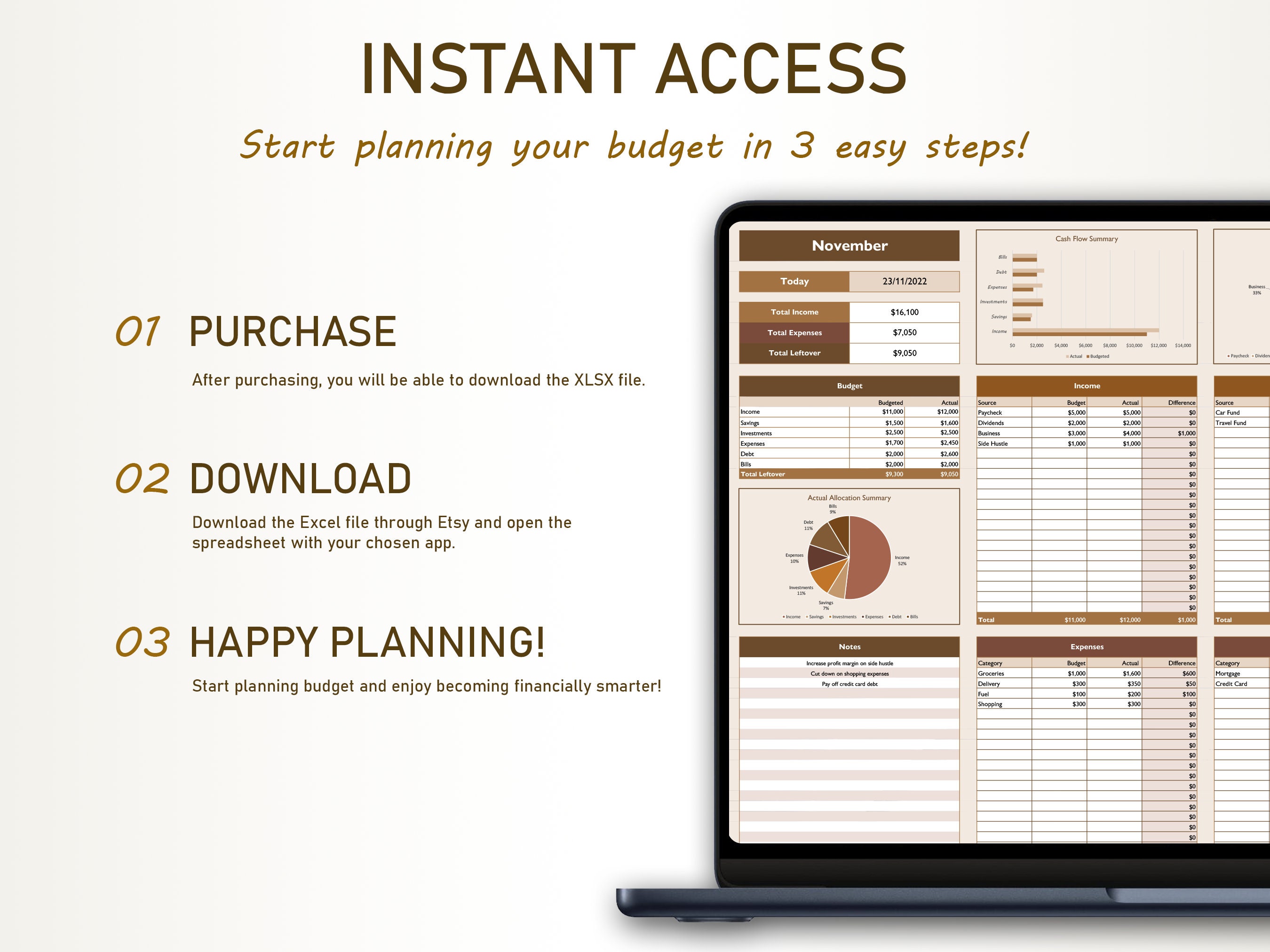 Monthly Budget Planner Excel Spreadsheet Template Digital Budget ...
