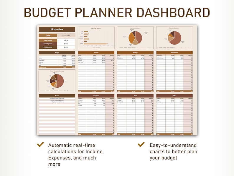 Monthly Budget Planner Excel Spreadsheet Template Digital Budget ...