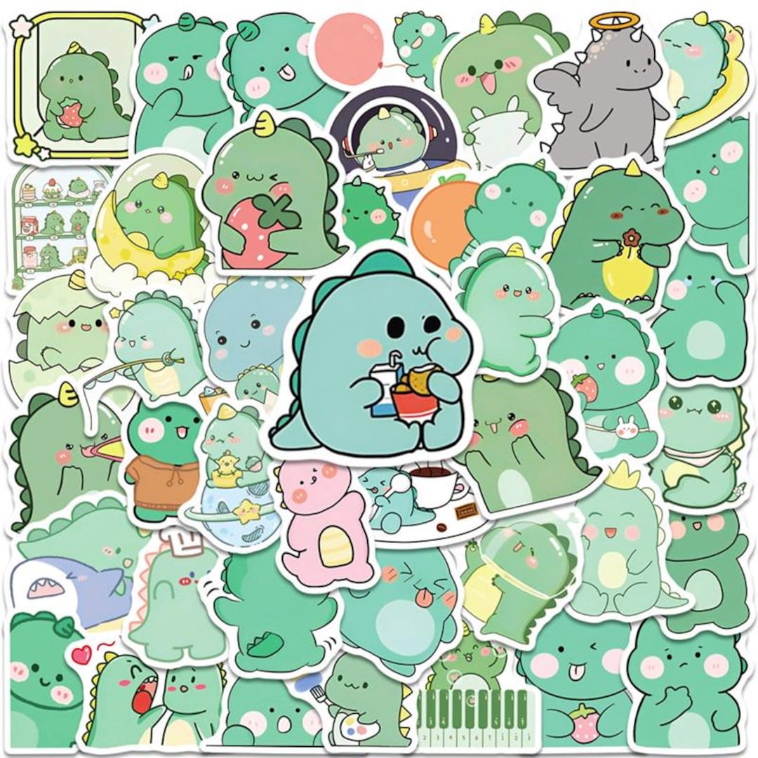 10/30/50CS Adorable Chibi Dinosaur Sticker | Kawaii Dino Vinyl Decal ...