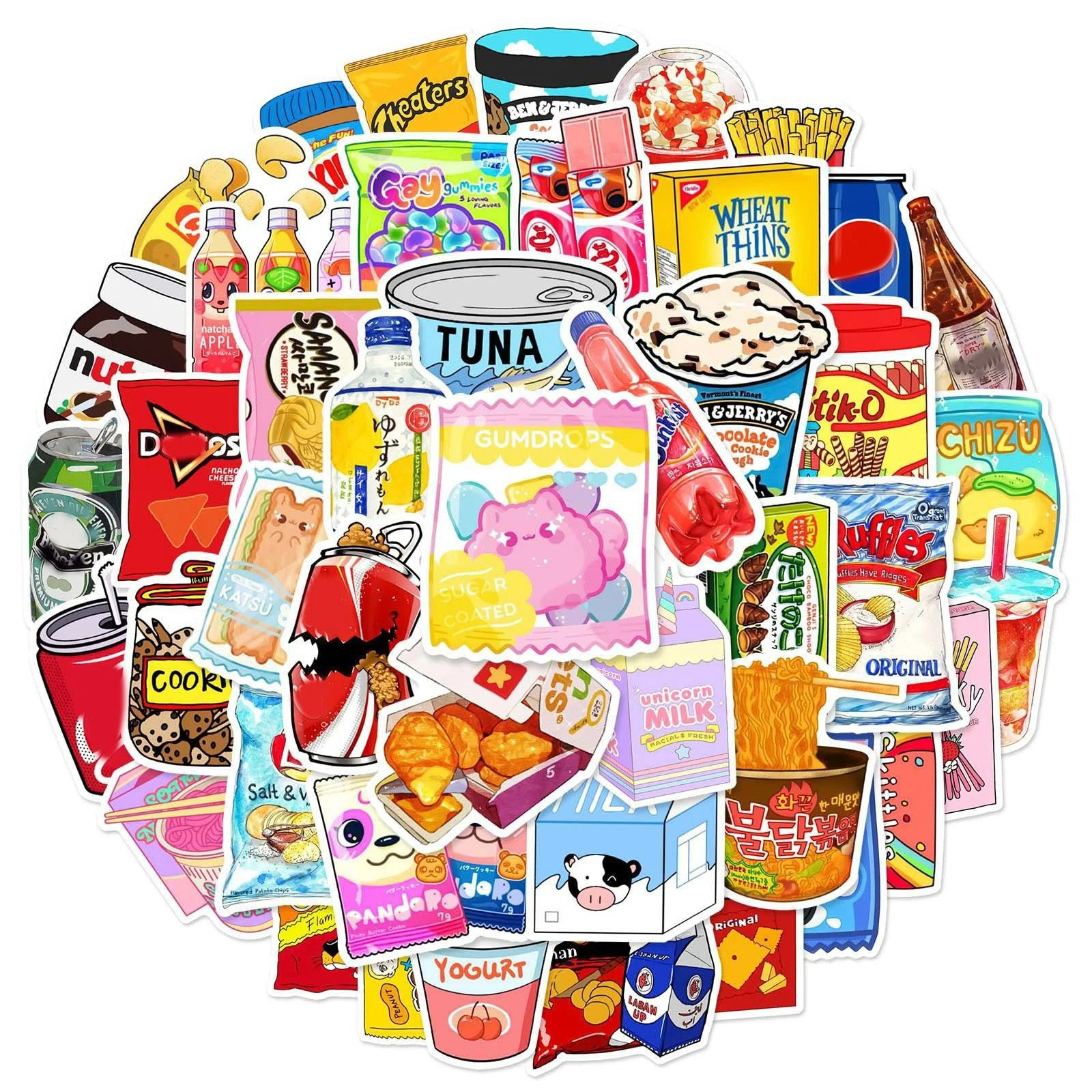 50PCS Food-themed Snack Stickers | Cute Aesthetic Junk Food Vinyl ...