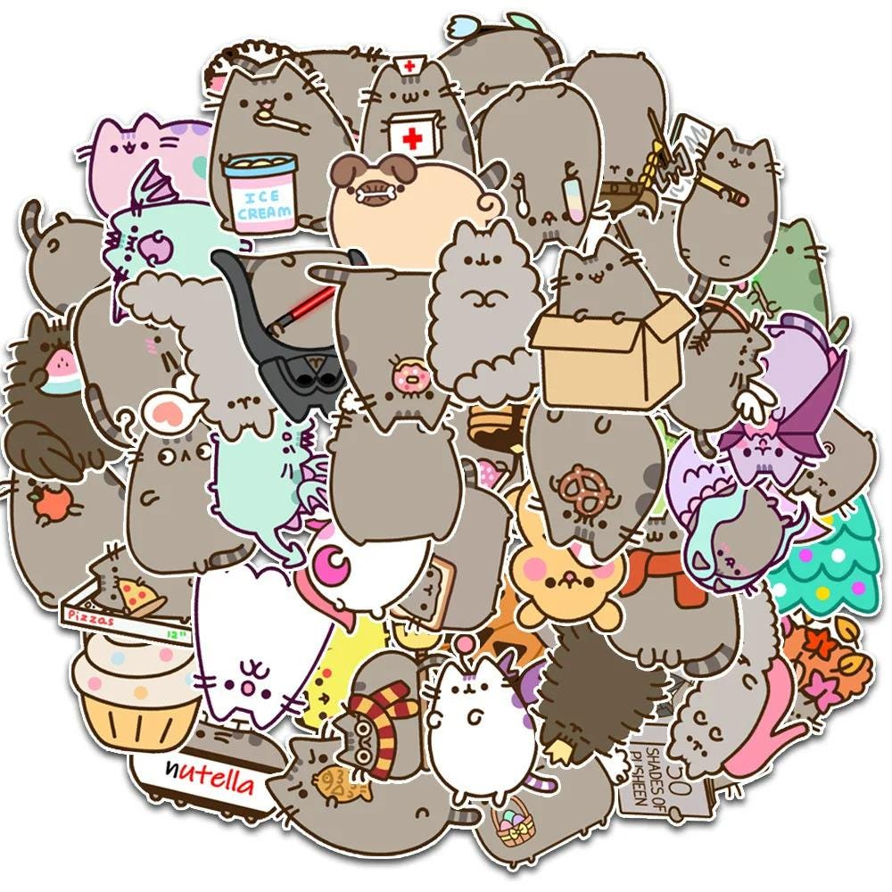 50 PCS Cute Pusheen the Cat Stickers Adorable Kawaii Cat Vinyl Decals ...