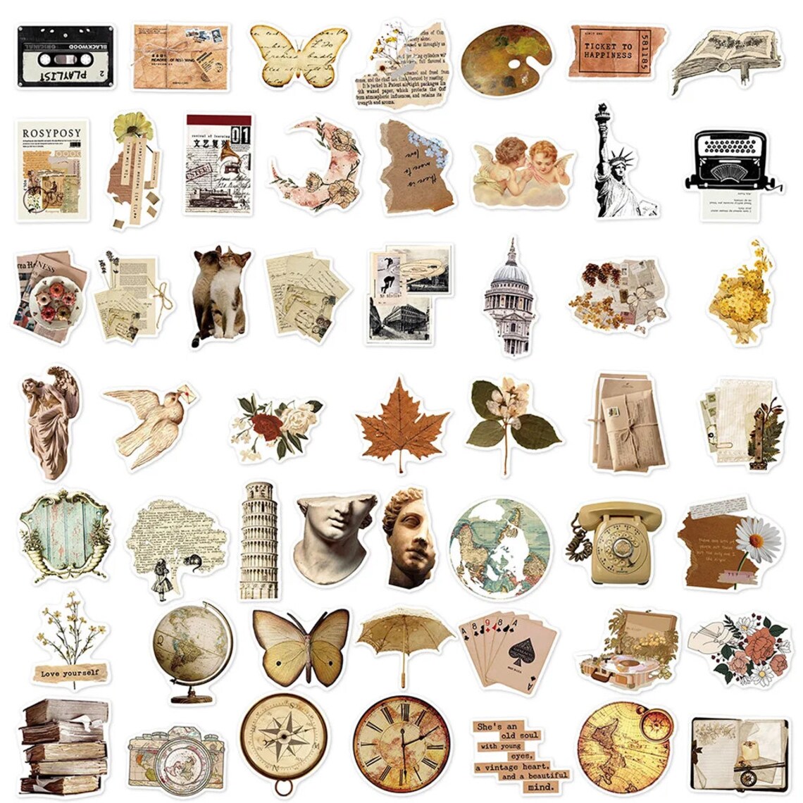 10/30/50PCS Vintage Art Bohemian Stickers / Aesthetic Retro Boho ...