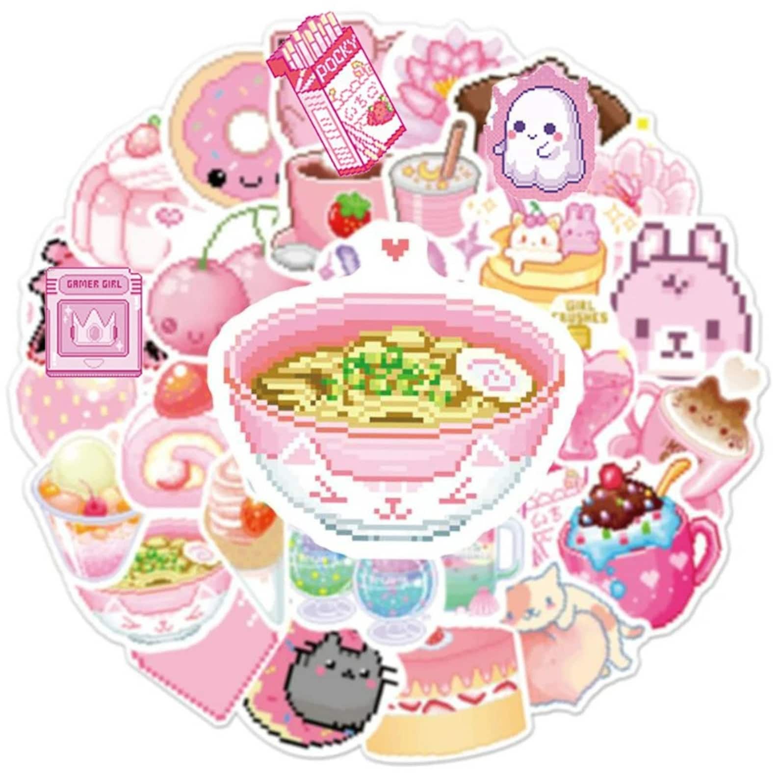 10/30/50pcs Cute Pixel Art Sticker |kawaii Pink Pastel Sticker Pack ...