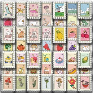 50PCS Cute Postage Stamp Stickers | Kawaii Animal Food Floral Stamp ...