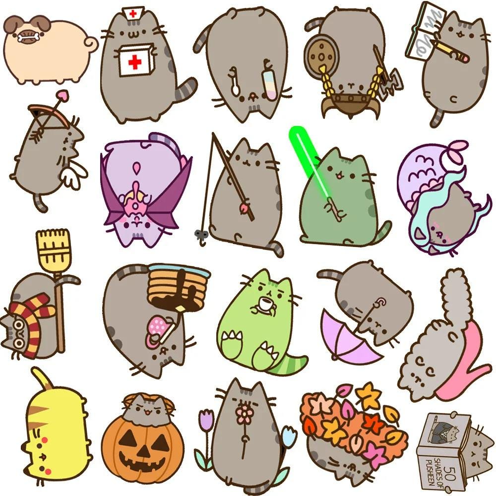 50 PCS Cute Pusheen the Cat Stickers Adorable Kawaii Cat Vinyl Decals ...