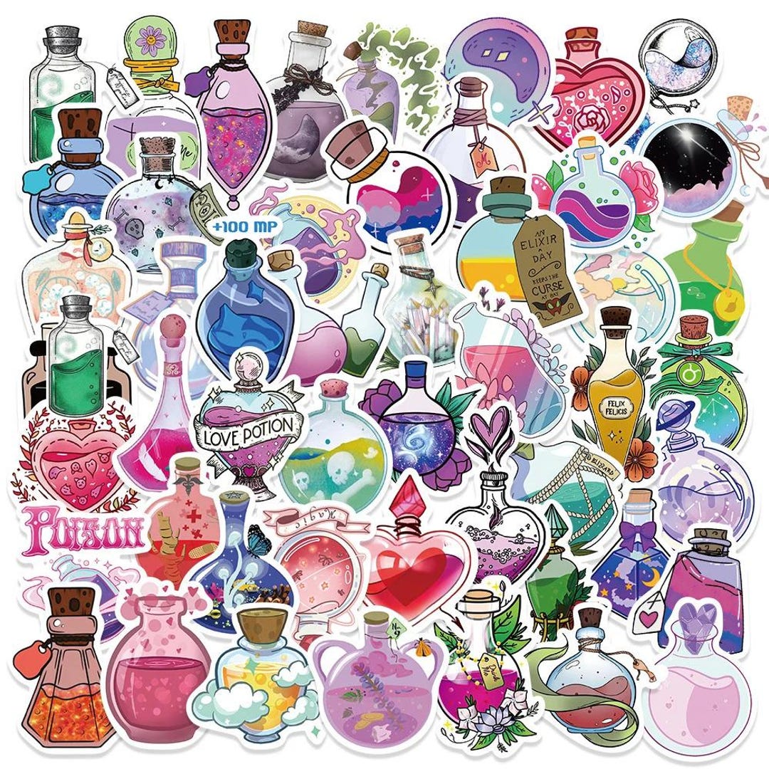 10/30/50pcs Magical Potion Bottle Sticker Set – Cute Fantasy Elixirs ...