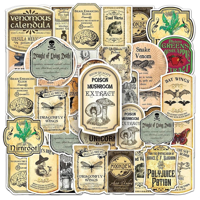 50pcs Vintage Apothecary Potion Labels Sticker Pack – Witchy ...