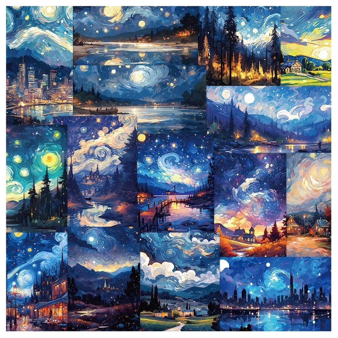 10/30/50PCS Starry Night Landscape Sticker Set - Van Gogh Inspired ...