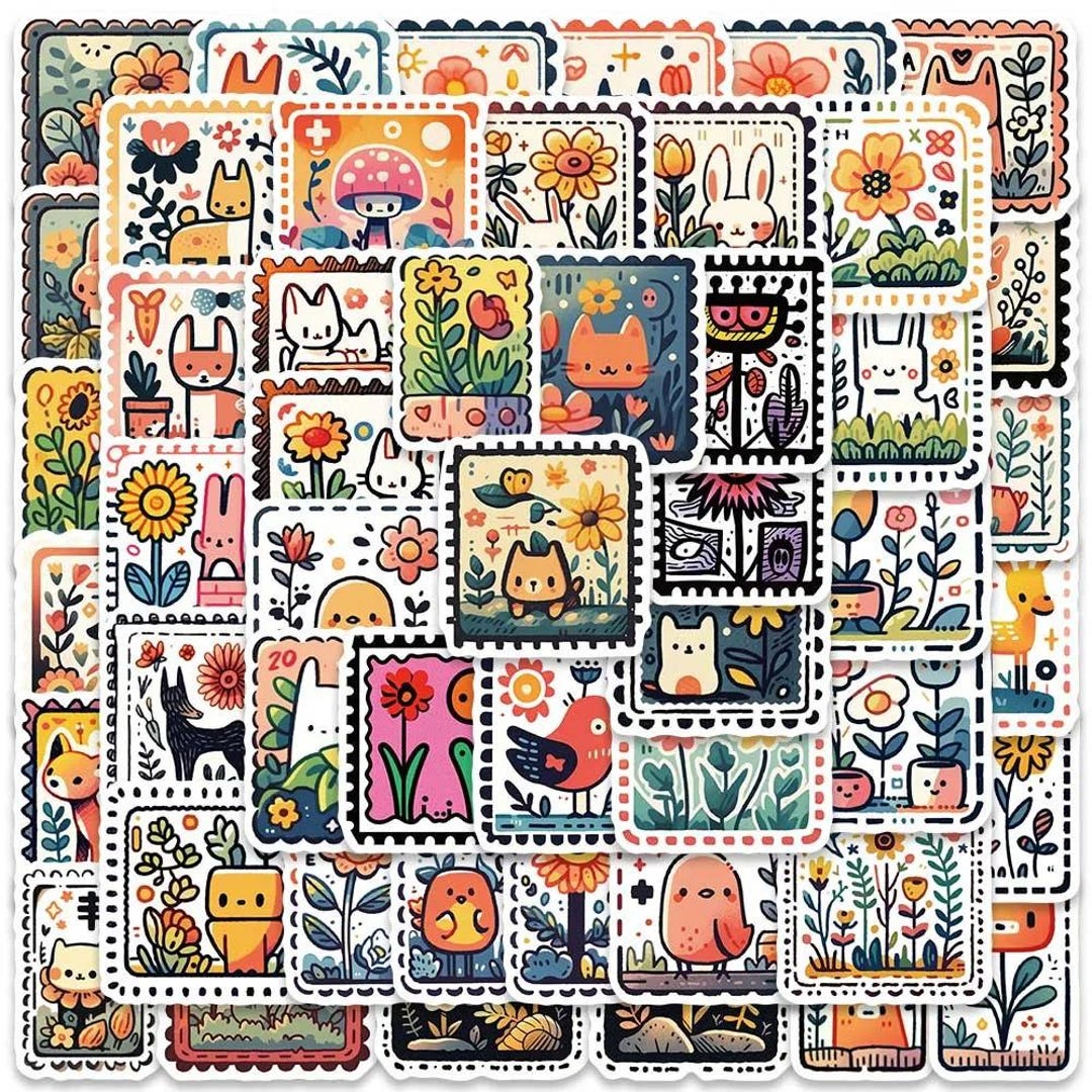 50pcs Cute Cartoon Stamp Animal and Plant Sticker / Envelope Seal ...