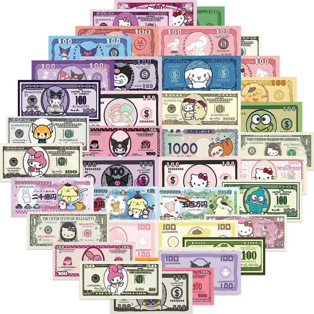 10/30/50pcs Kawaii Sanrio Money Cartoon Stickers Hello Kitty ...