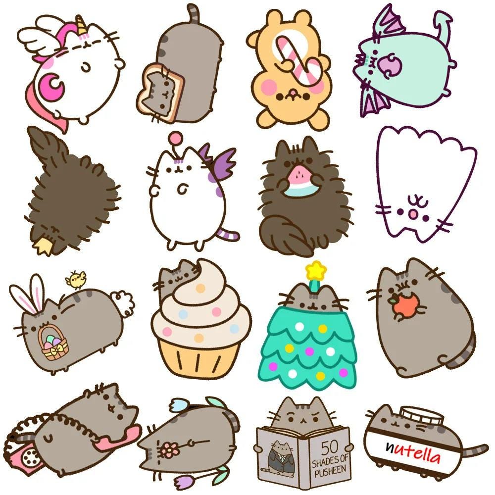 50 PCS Cute Pusheen the Cat Stickers Adorable Kawaii Cat Vinyl Decals ...