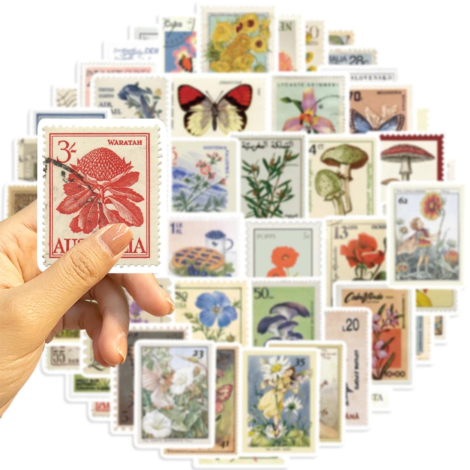 50PCS Vintage Botanical Postage Stamp Decal – Floral Ephemera Stamp ...
