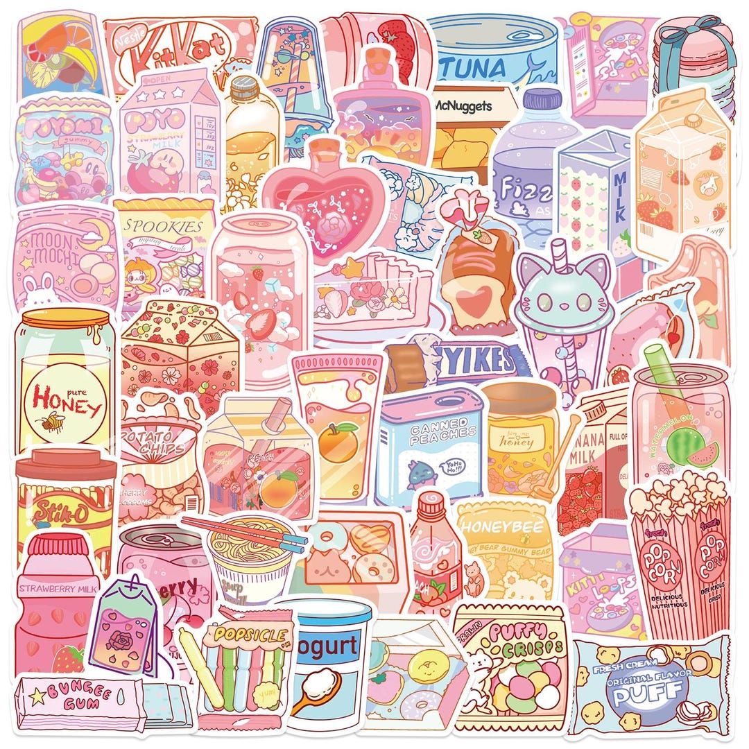 50PCS Kawaii Food Stickers Pack – Cute Snack Stickers for Journal ...