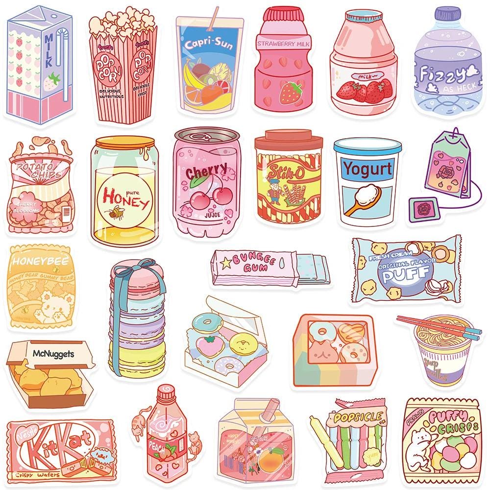 50PCS Kawaii Food Stickers Pack – Cute Snack Stickers for Journal ...