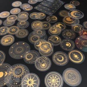 70 PCS Holographic / Gold Foil Moon & Star Stickers | Celestial ...