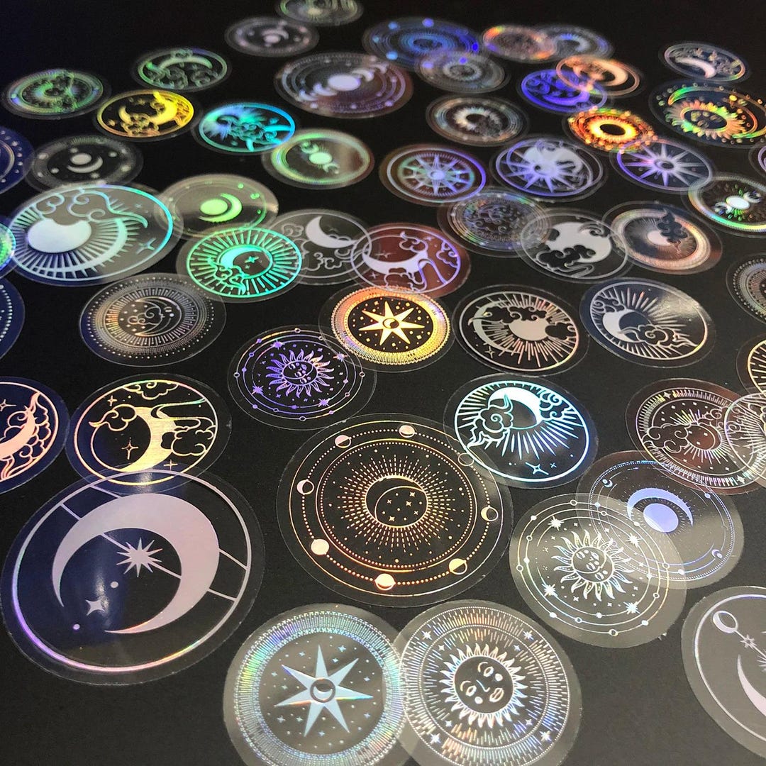 70 PCS Holographic / Gold Foil Moon & Star Stickers | Celestial ...