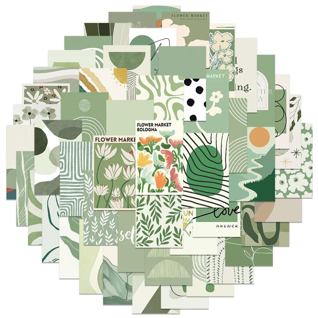 10/30/50 PCS Green Aesthetic Sticker Set | Minimalist Plant Vinyl Decal ...