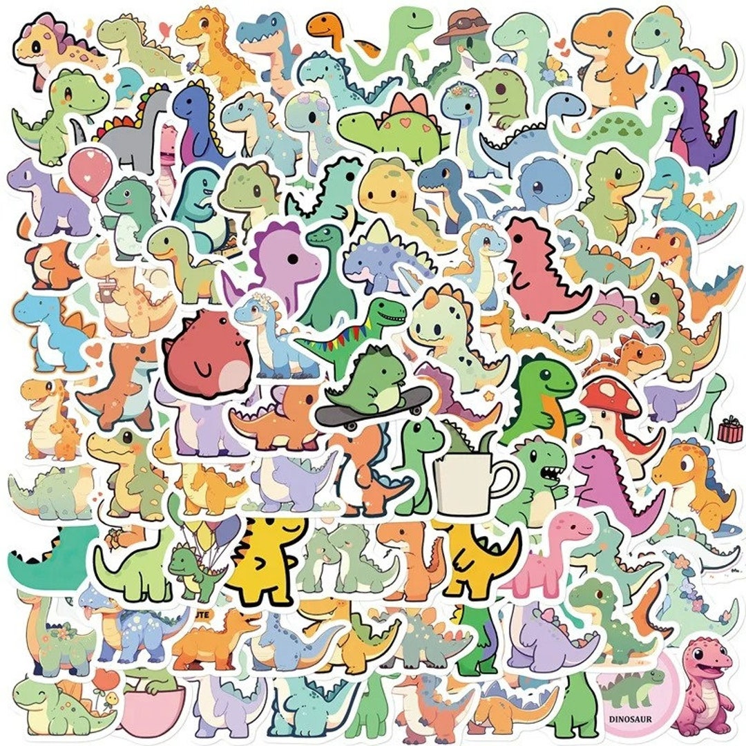 100PCS Cartoon Small Dinosaur PVC Sticker | Cute Dinosaur Sticker ...