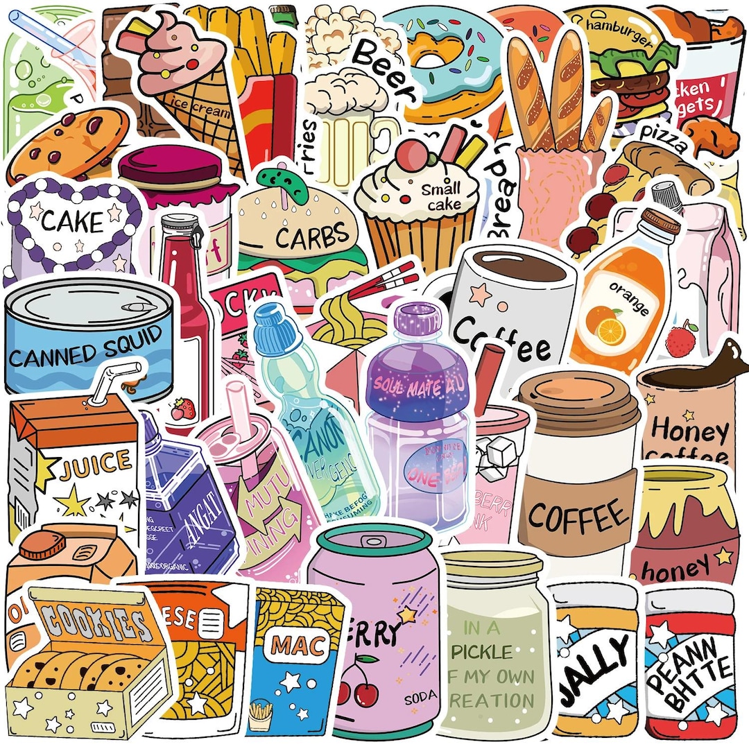 50 PCS Cute Food Sticker Pack – Aesthetic Snack, Drink & Grocery ...