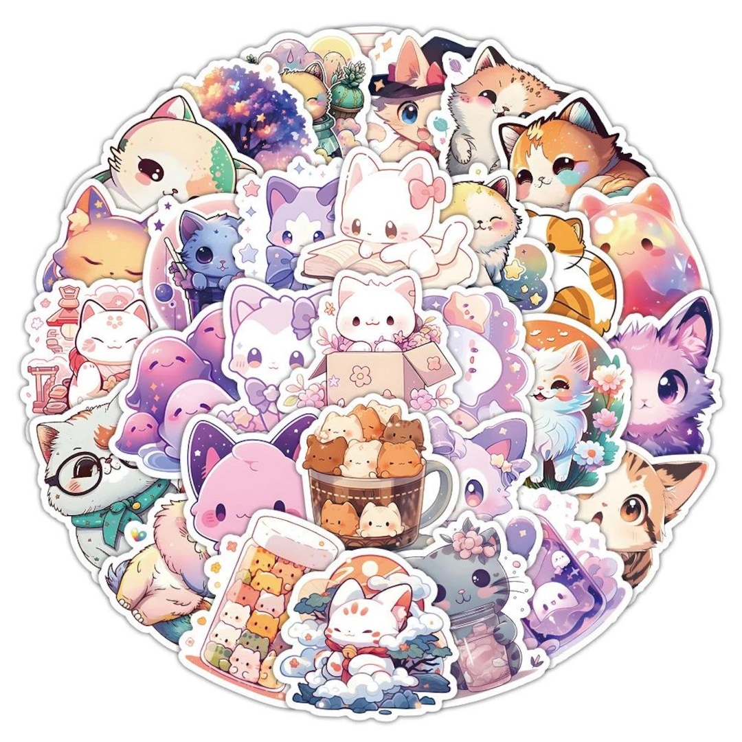 10/30/50 PCS Cute Cat Sticker Set | Kawaii Kitty Vinyl Decal | Pastel ...