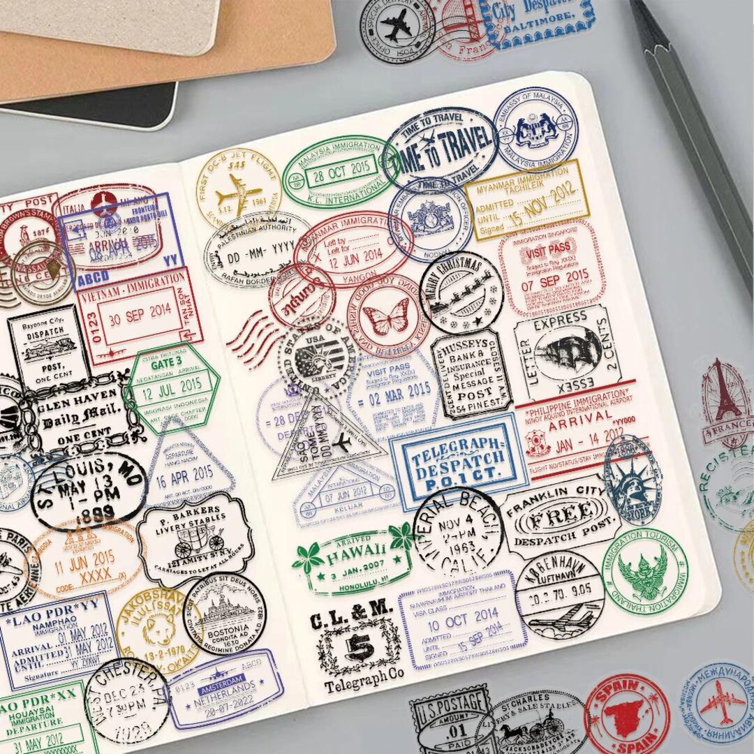 60pcs PET Passport Stamp Sticker | Travel Stickers for Journals ...