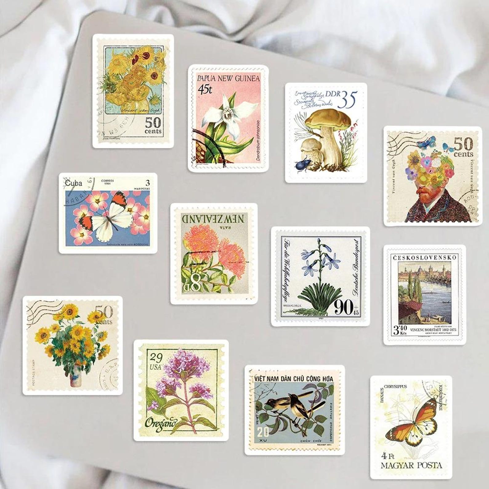 50PCS Vintage Botanical Postage Stamp Decal – Floral Ephemera Stamp ...