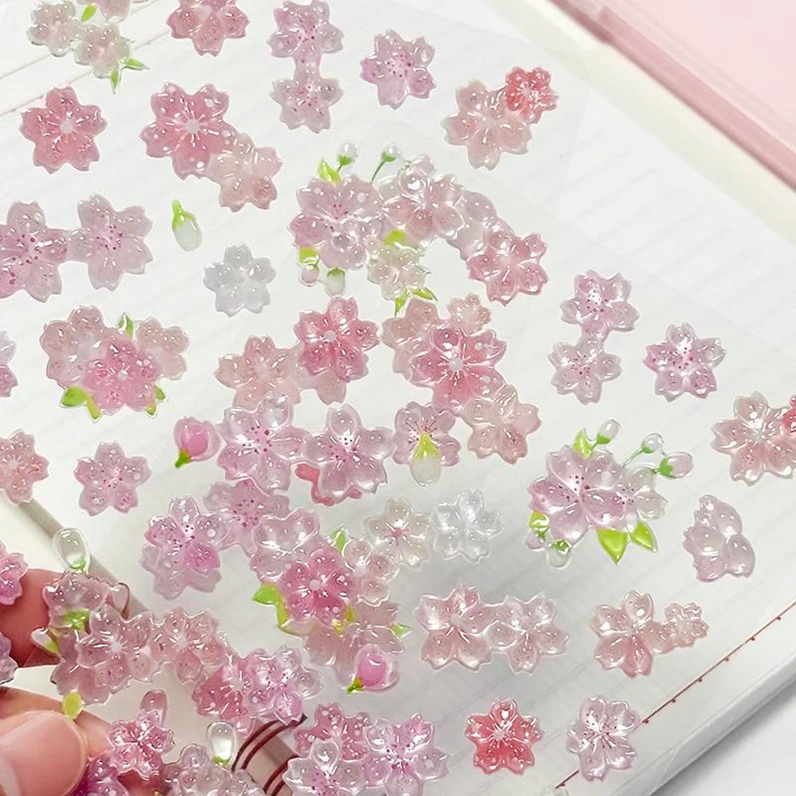 1 Sheet 3D Sakura Flower Stickers | Pink Cherry Blossom Resin Puffy ...