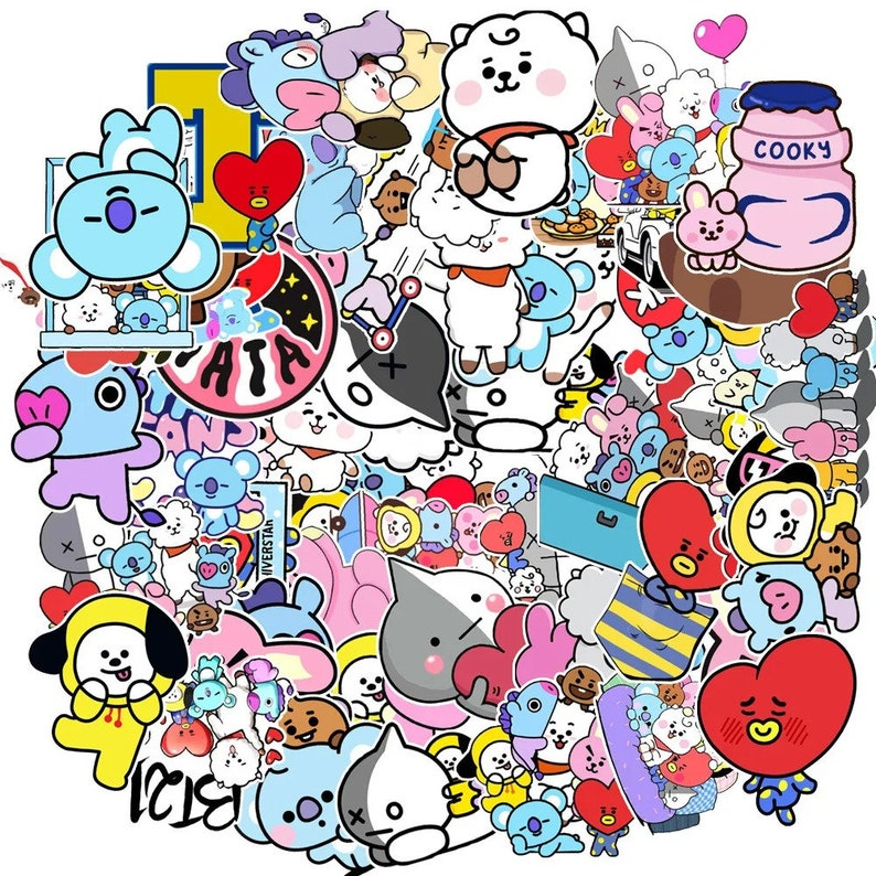 10/25/50PCS Cute BT21 Character Vinyl Sticker Adorable K-pop Decor Army ...