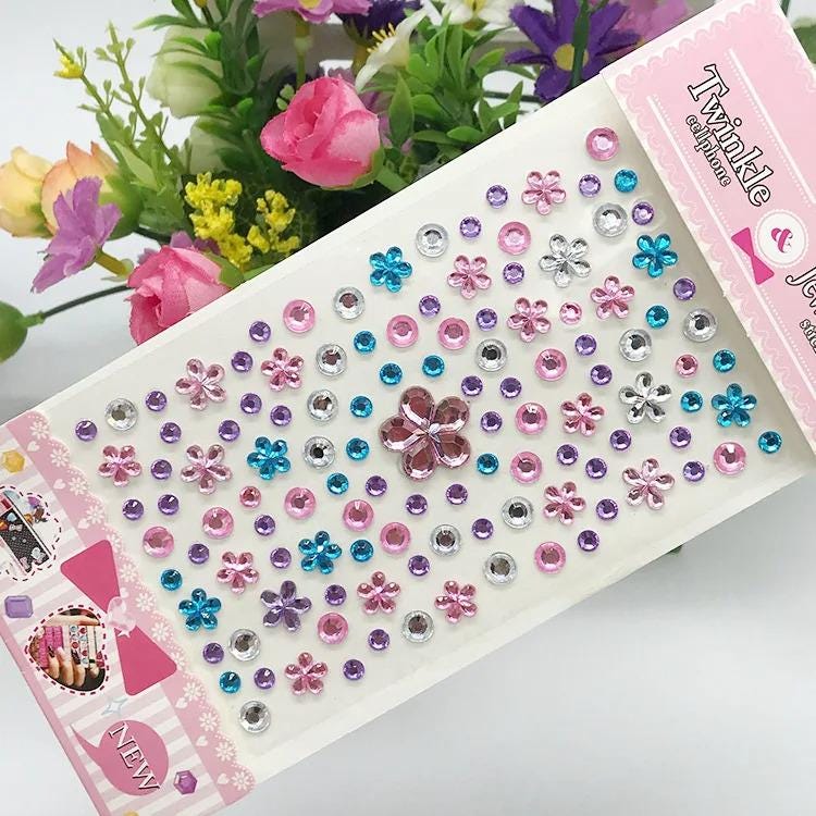 1 Sheet 12x7.6cm Kawaii Gem Sticker Pack – Sparkly Flower 3D Crystal ...