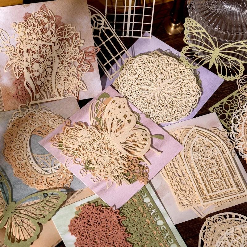 10PCS Intricate Lace Die-cut Paper – Vintage Paper Cutout for Scrapbook ...
