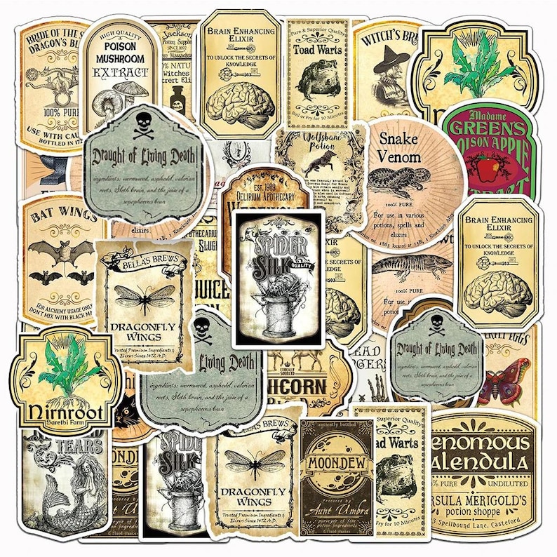 50pcs Vintage Apothecary Potion Labels Sticker Pack – Witchy ...