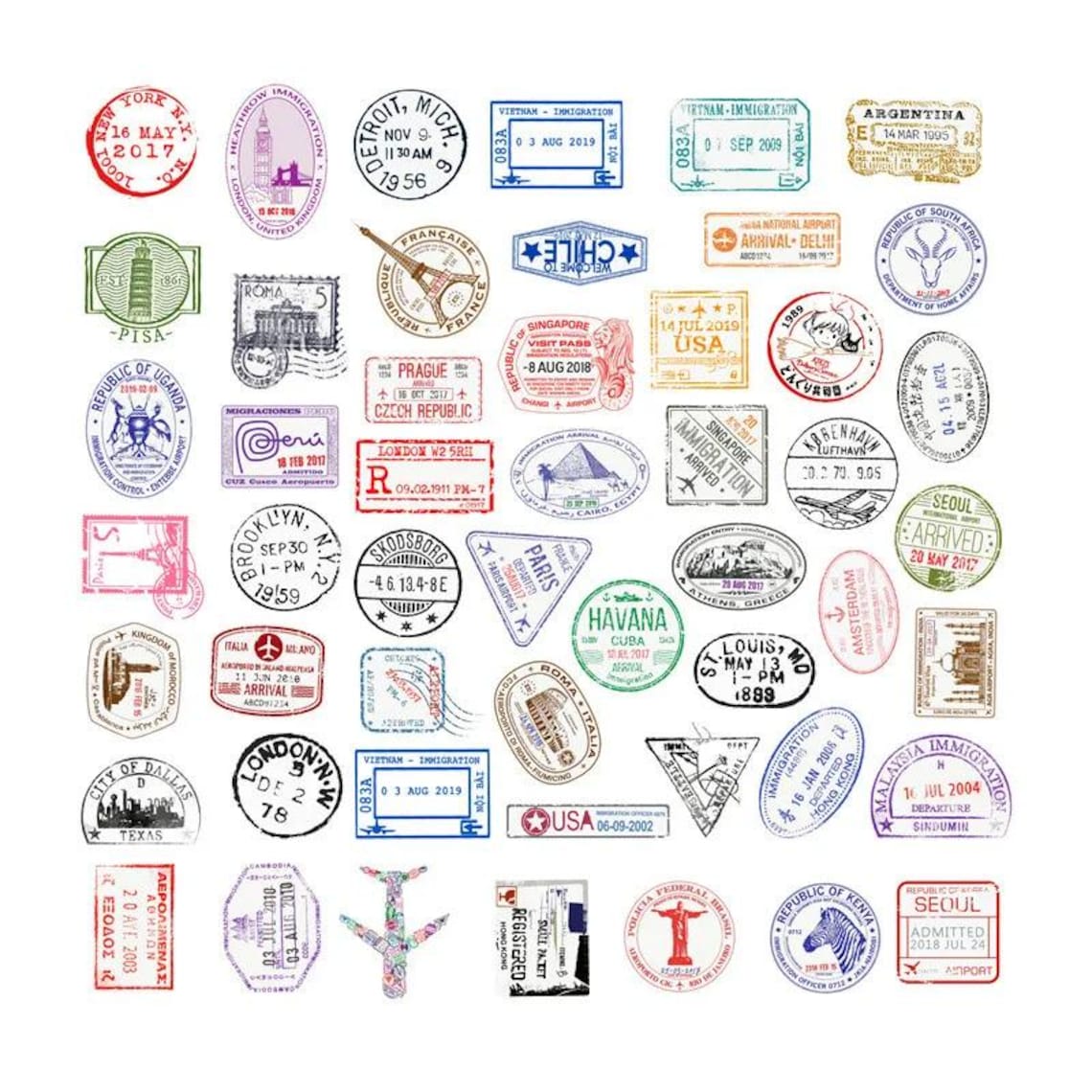 50PCS Passport Stamp Sticker | Travel Stickers for Journals, Scrapbook ...