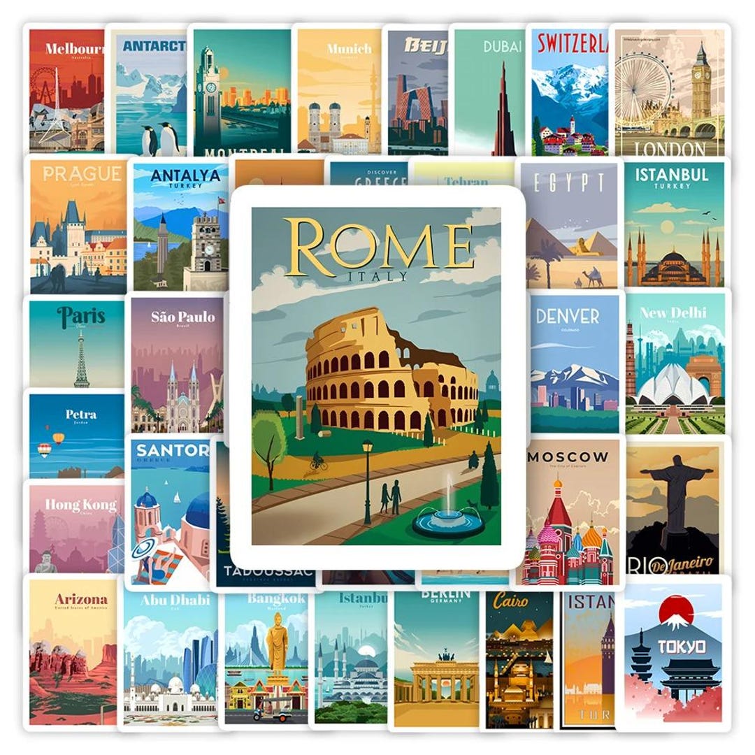 10/25/50pcs World Travel Sticker Pack - Landmark Travel Stickers Pack ...