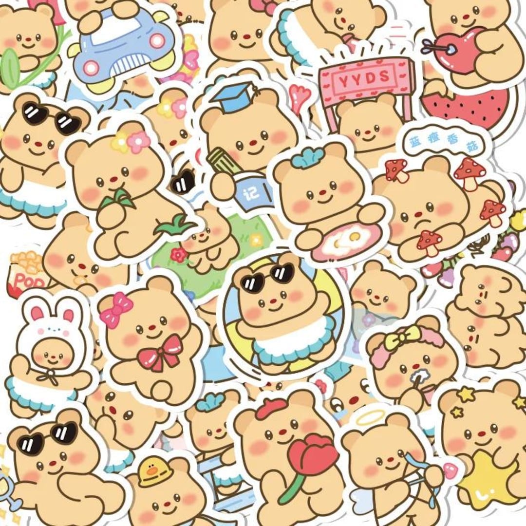 100PCS Cute Bear Stickers Pack – Kawaii Cartoon Bear Aesthetic Sticker ...