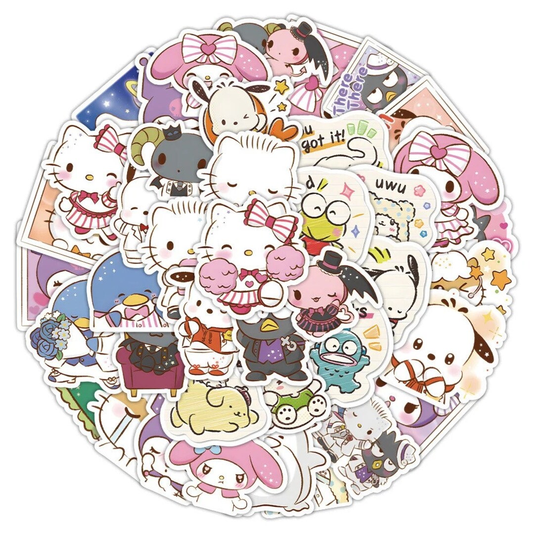 10/60 PCS Cute Sanrio Sticker Hello Kitty, Pochacco, My Melody, Kuromi ...