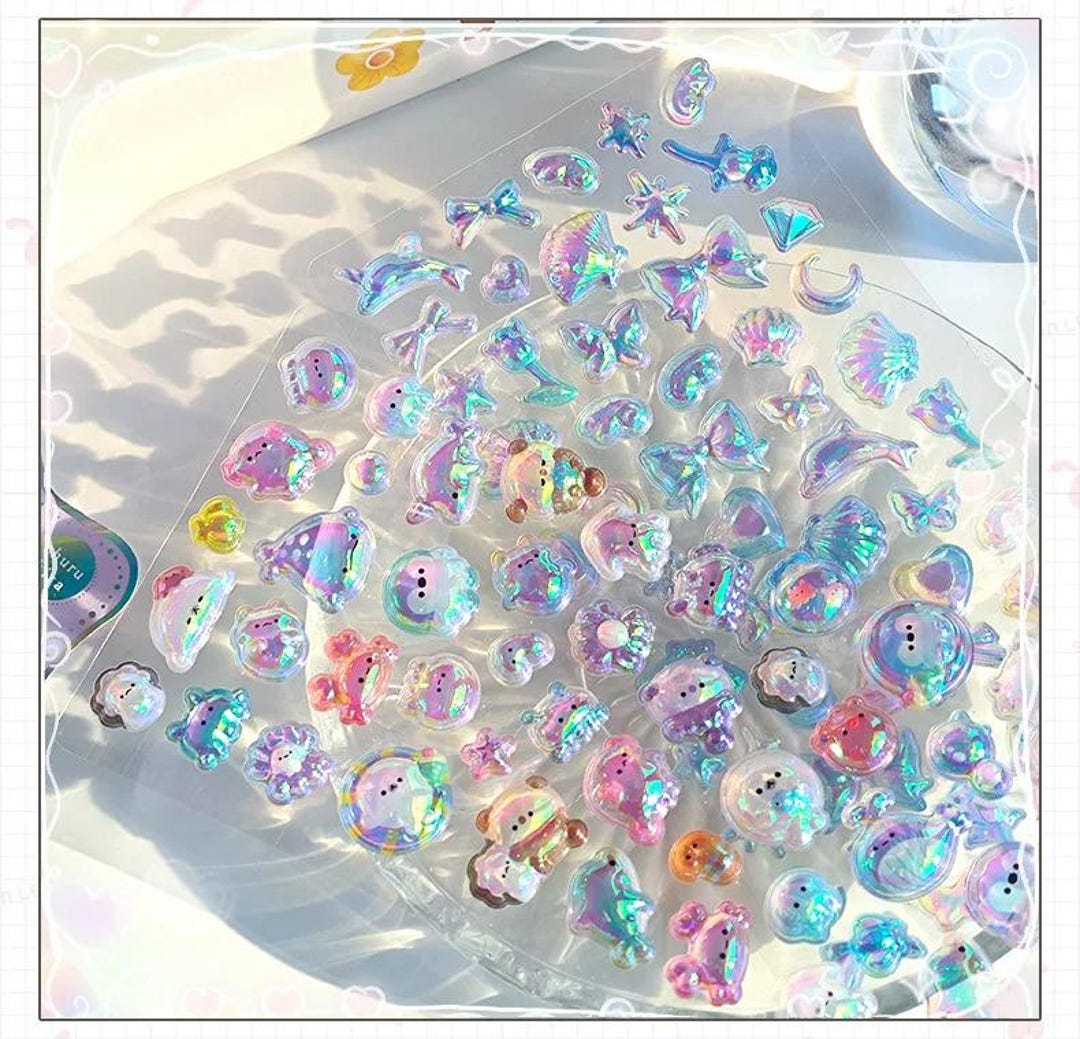 1 Sheet 9.5X20CM Aurora Holographic Puffy Sea Animal 3D Ocean Creatures ...
