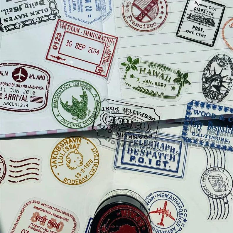 60pcs PET Passport Stamp Sticker | Travel Stickers for Journals ...
