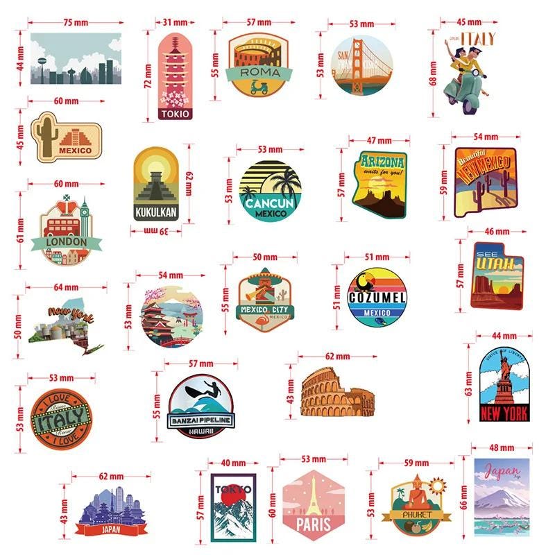 50 PCS Travel Sticker Pack – Retro City Landmark Stickers of Europe ...