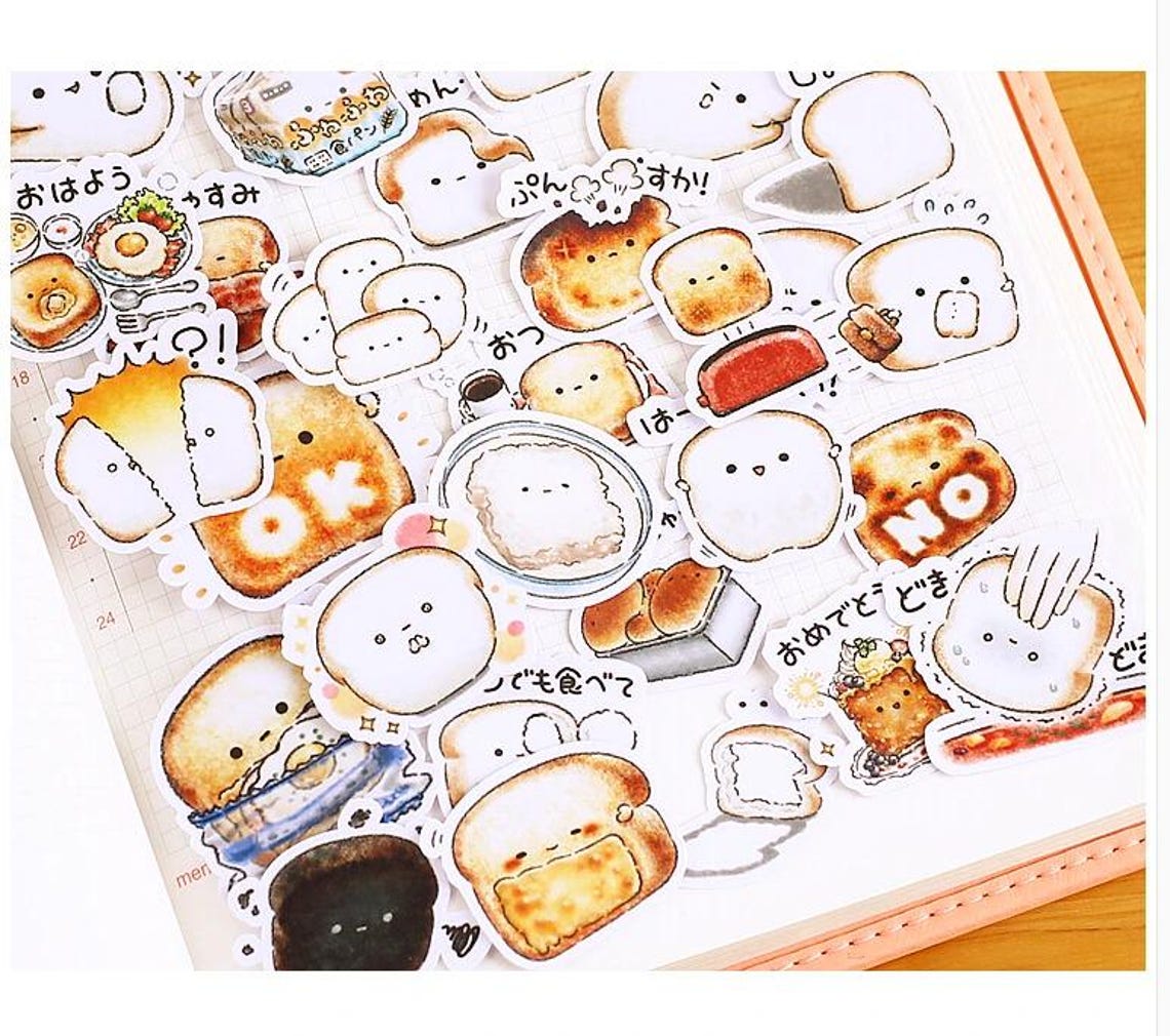 40 PCS 2x3.8cm Adorable Bread Sticker | Cute Kawaii Bakery-themed Decal ...