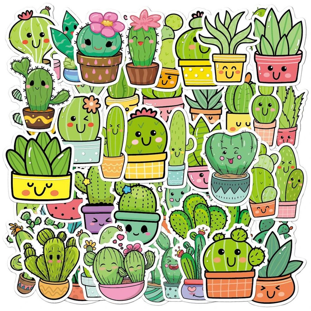 50PCS Cute Cactus Plant Sticker | Adorable Succulent Decal | Kawaii ...