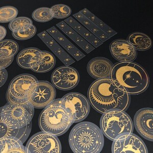 70 PCS Holographic / Gold Foil Moon & Star Stickers | Celestial ...