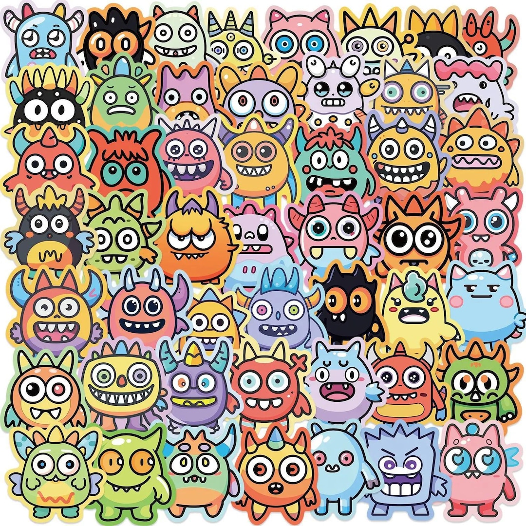 50PCS Colorful Cute Monster Stickers Pack – Fun Cartoon Monster Decals ...