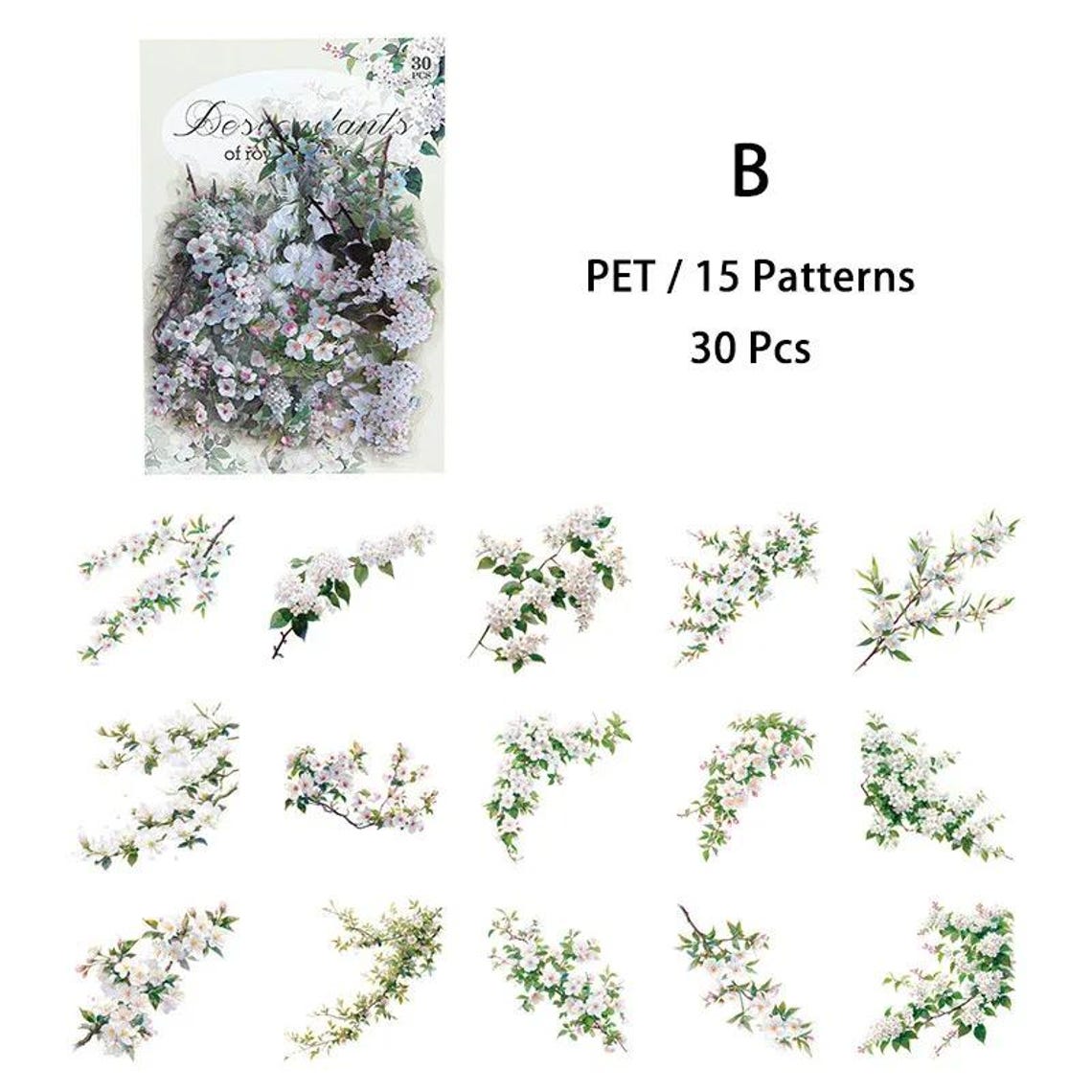 30pcs/bag Vintage Floral Transparent Sticker Pack - 6 Designs ...