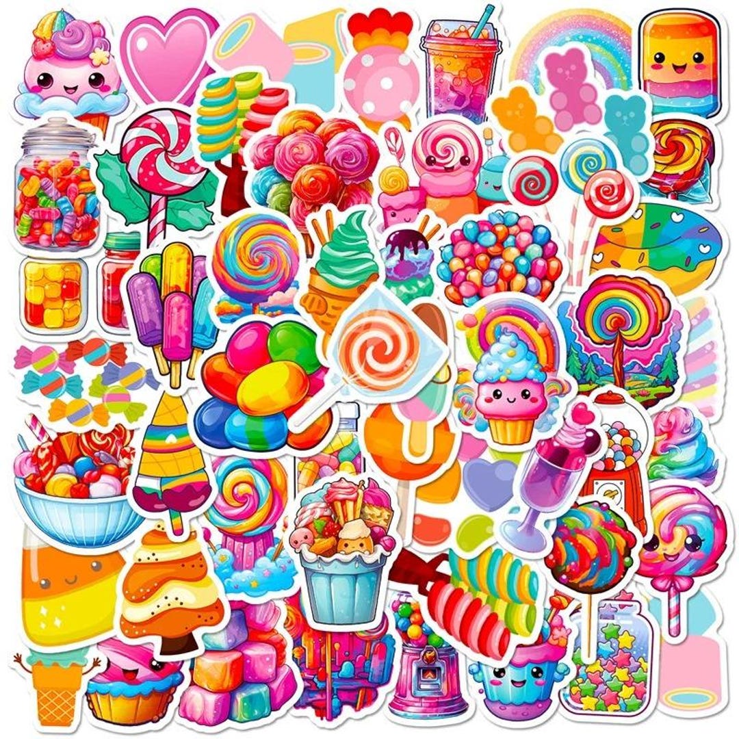 10/30/50pcs Sweet Candy Sticker - Colorful and Fun Sweet Treat Decal ...