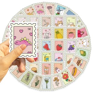 50PCS Cute Postage Stamp Stickers | Kawaii Animal Food Floral Stamp ...