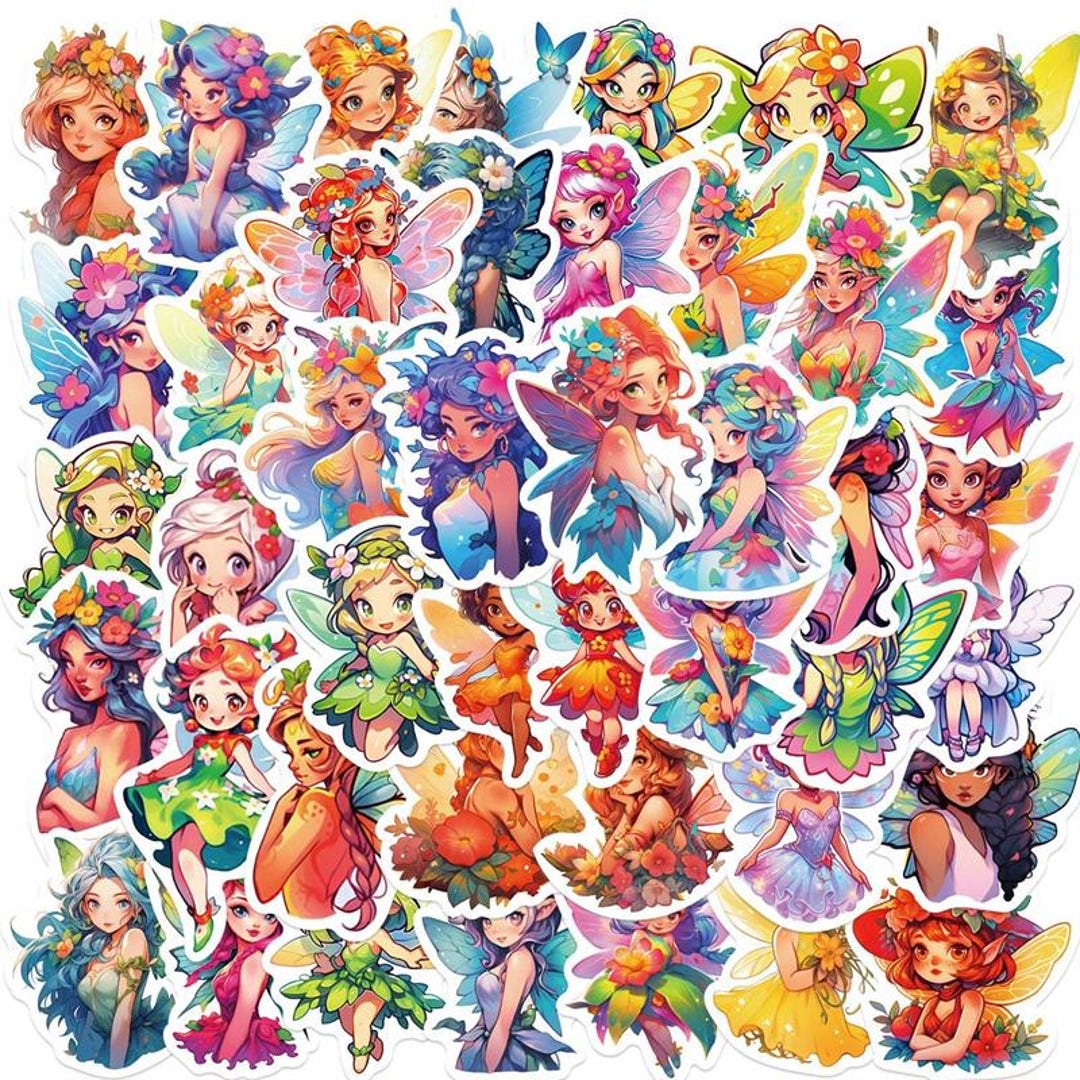10/30/50PCS Colorful Fairy Garden Sticker Set | Flower Fairy Vinyl ...