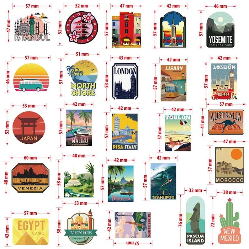 50 PCS Travel Sticker Pack – Retro City Landmark Stickers of Europe ...