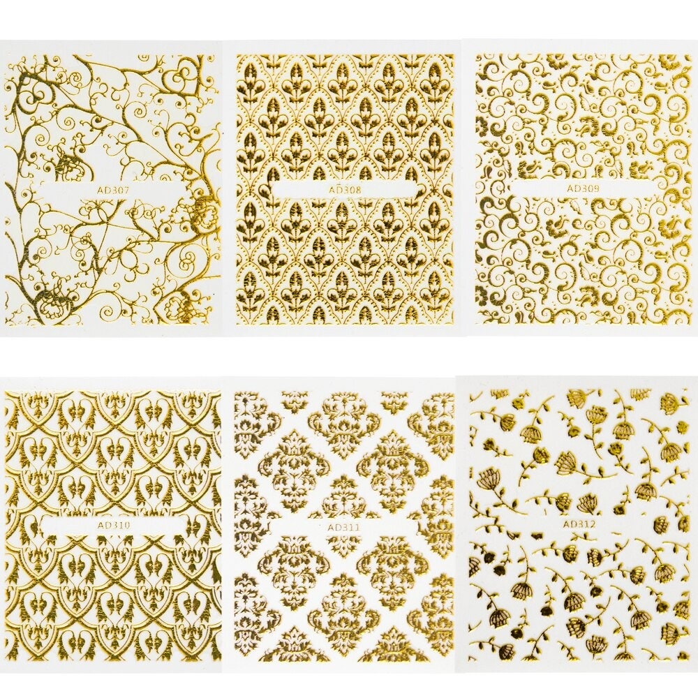 20 Sheets/set 3D Golden Nail Stickers - Etsy