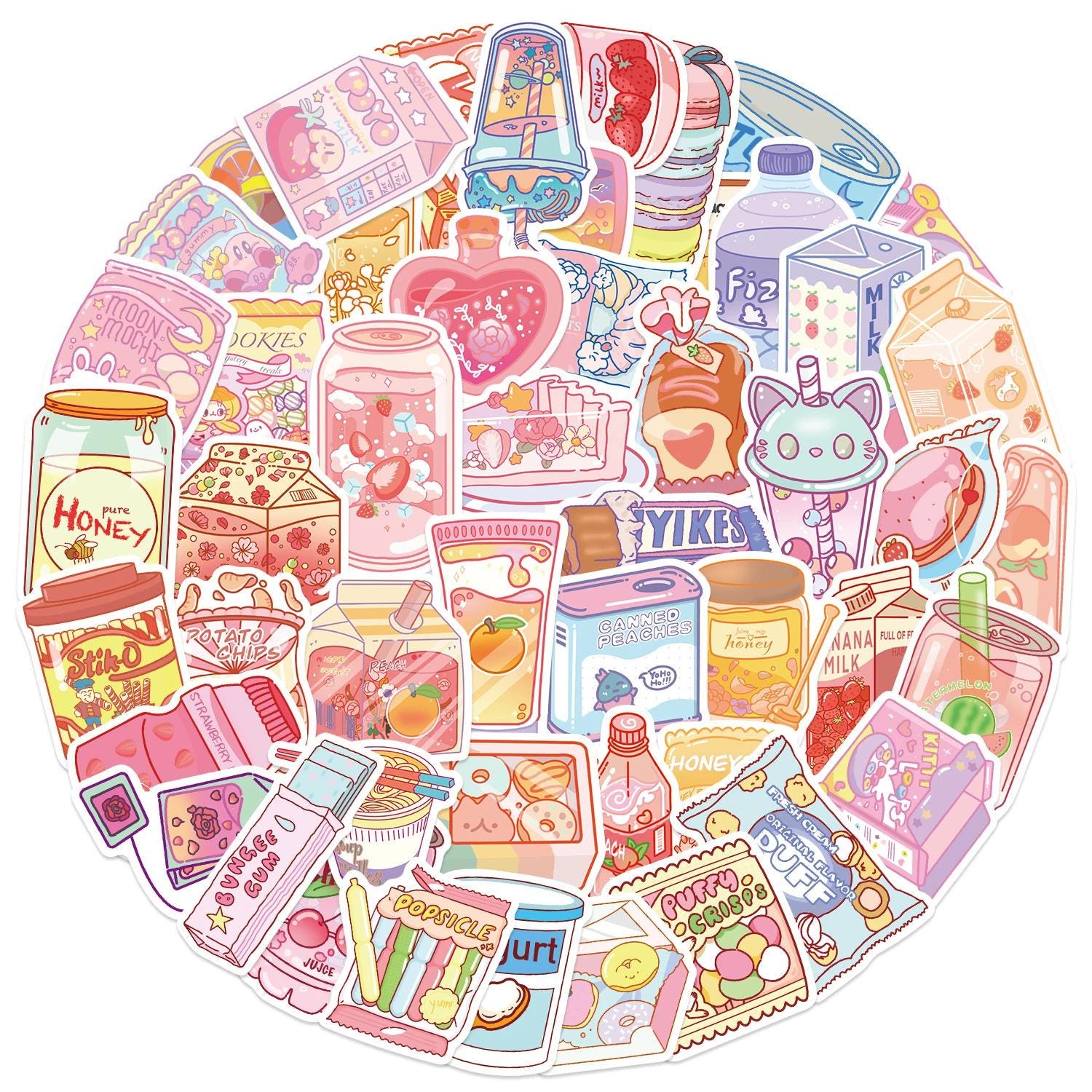 50PCS Kawaii Food Stickers Pack – Cute Snack Stickers for Journal ...